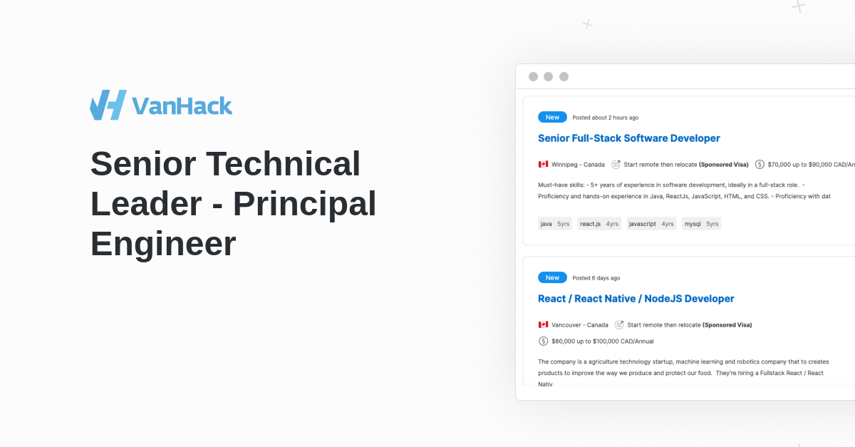 Senior Technical Leader - Principal Engineer - VanHack